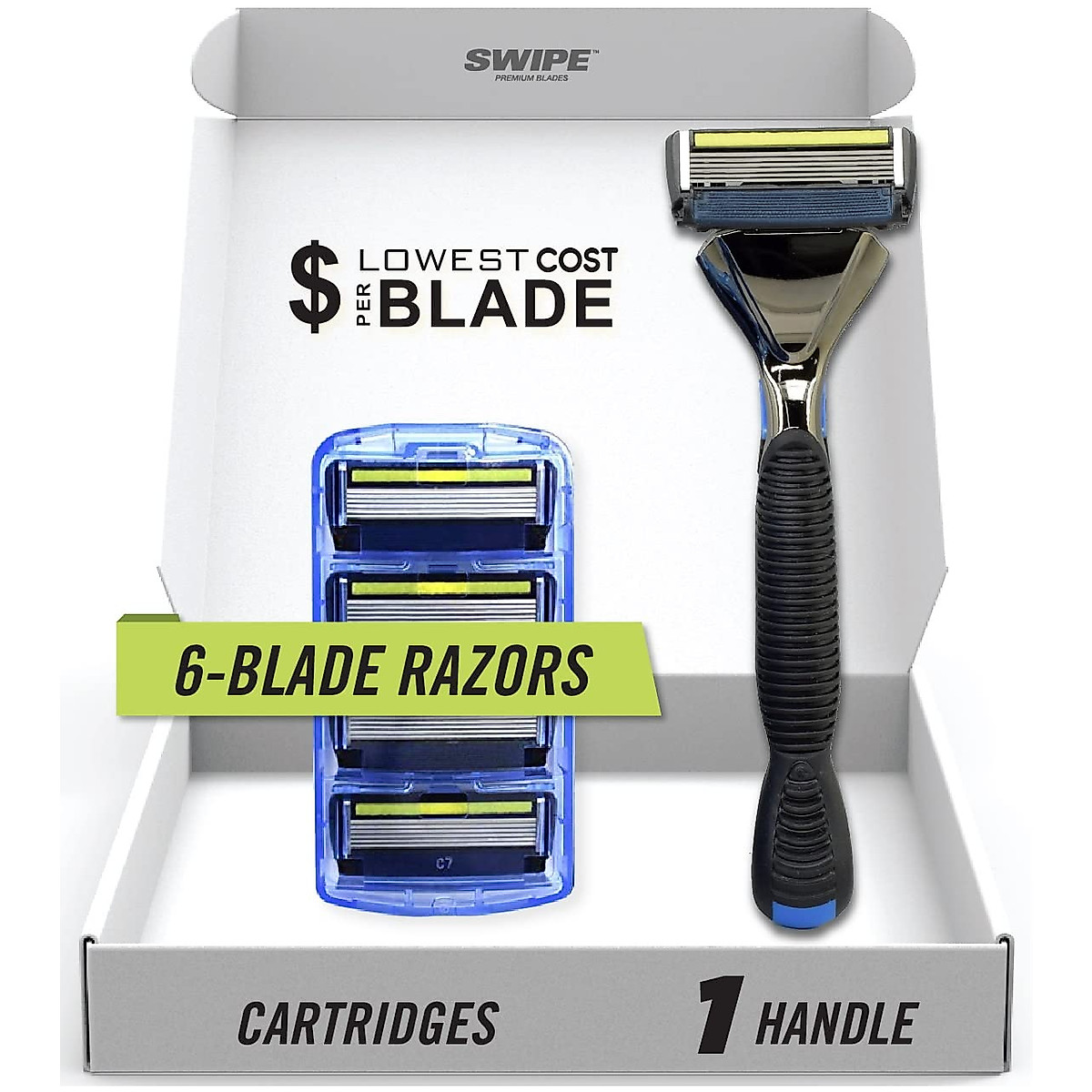 SWIPE Premium Men's 6-Blade Razor Kit (Flex Head Handle + 4 Refills)