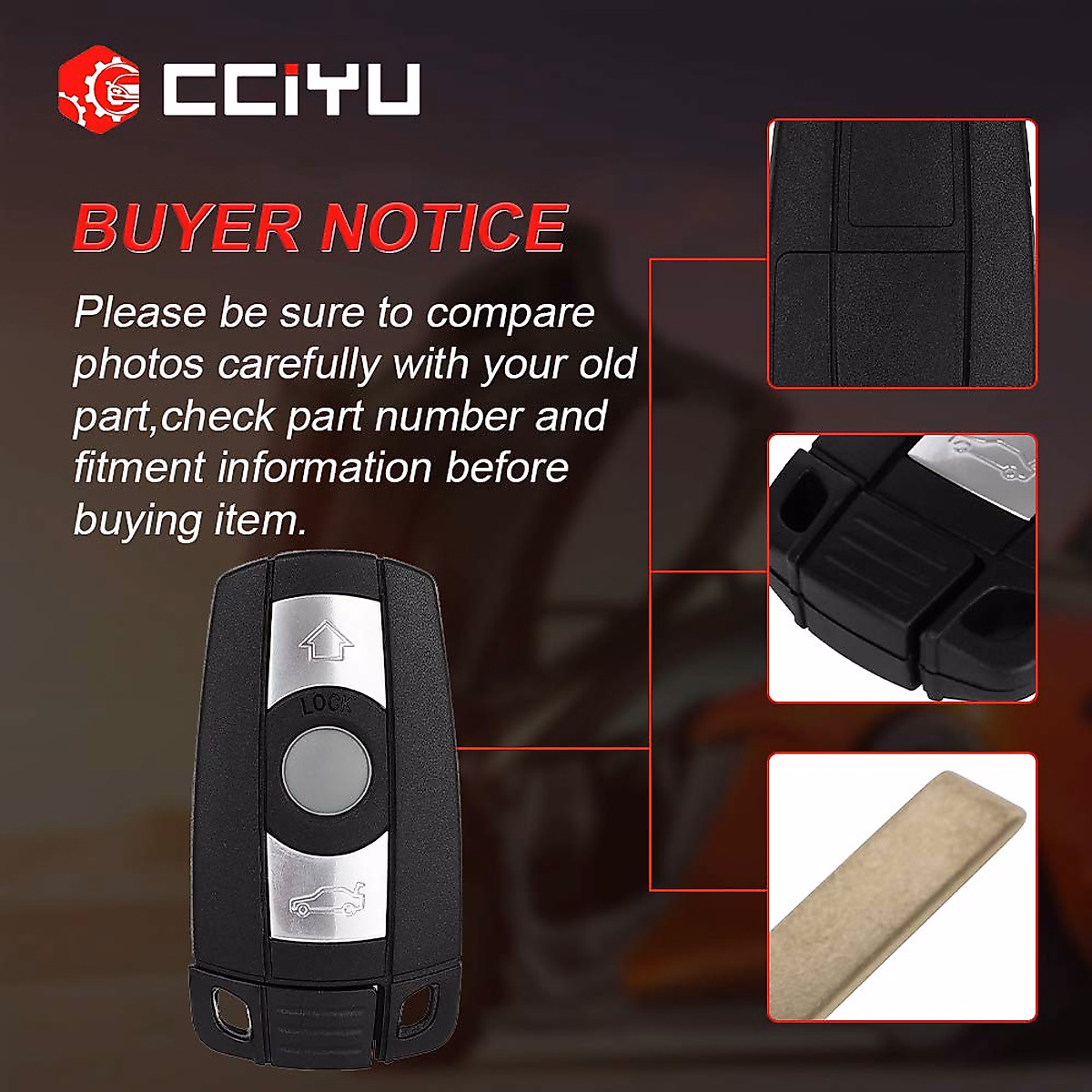 cciyu 1 X Flip Key Fob Uncut Blade (SHELL CASE) 3 Buttons Replacement for Smart Key Shell Blade Fob E90 E91 E92 E60 Remote Case for BMW 1 3 5 6 X Series