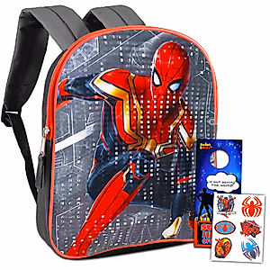 Spiderman Backpack for Kids - Bundle with Spiderman 15 Inch Backpack Plus Temporary Tattoos and More (Boys School Supplies Set)