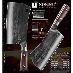 ENOKING Cleaver Knife, 7.5 Inch Hand Forged Meat Cleaver Heavy Duty Bone Chopper German High Carbon Stainless Steel Butcher Knife with Full Tang Handle for Home Kitchen and Restaurant, Ultra Sharp