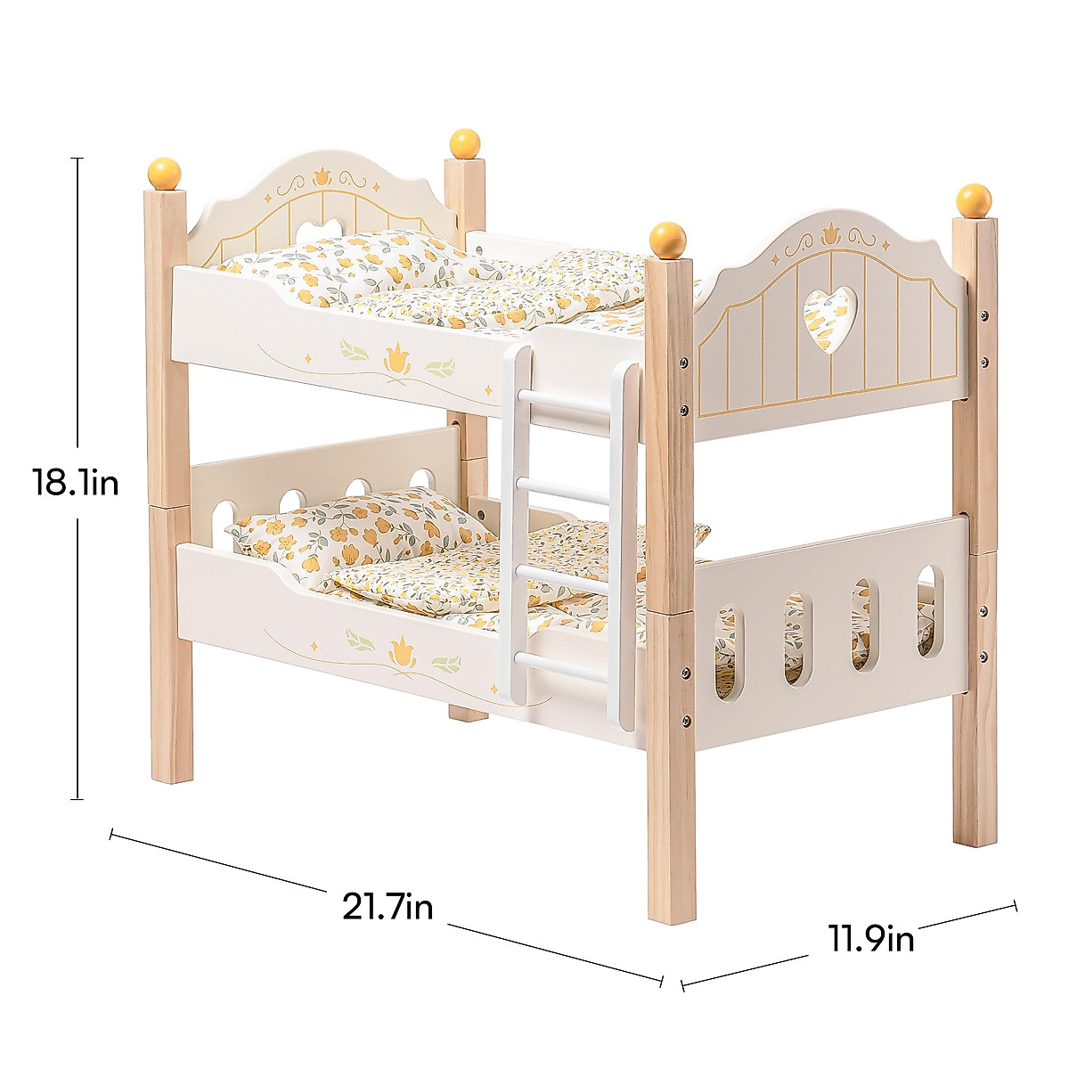 ROBOTIME Baby Doll Bunk Beds, Doll Cribs for 18 inch Dolls, Wooden Doll Beds Cribs fits American Girls (Wood, 2 Pcs Beds)
