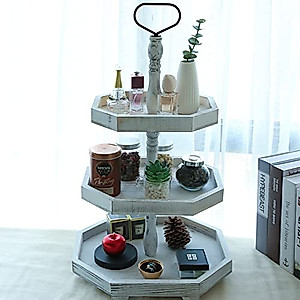 3 Tiered Serving Tray Wooden Farmhouse Decorative Tray, 3 Tier Tray for The Coffee Table, Kitchen Rustic Dinning Tiered Tray, Home Decor Tray, Three Tier Tray Cupcake Stand Display Tray