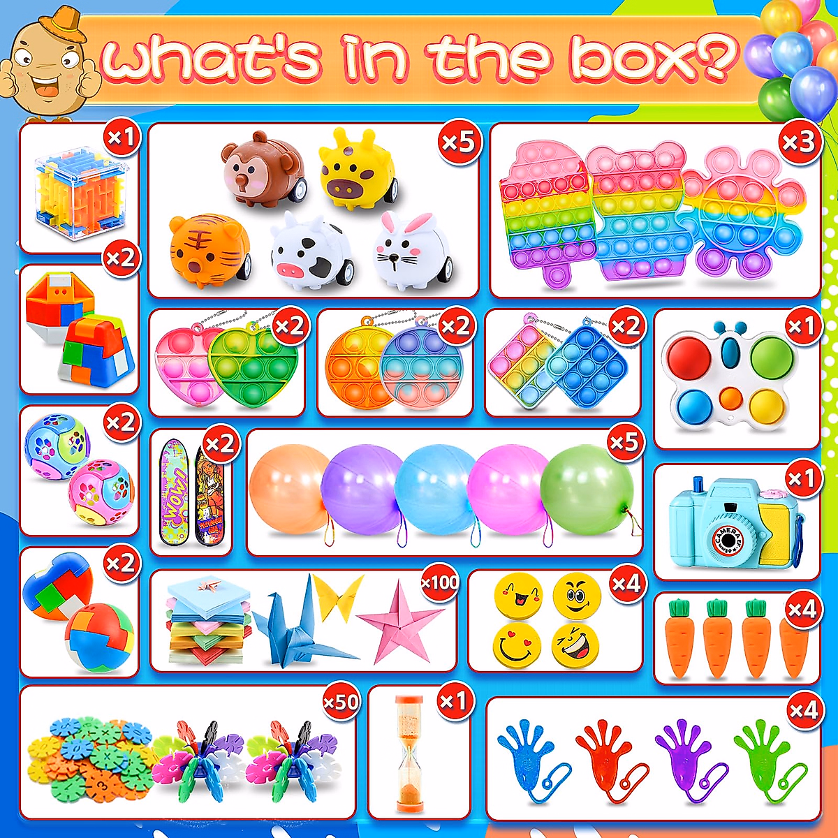 Daopai 336 pcs Party Favors for Kids 8-12, Fidget Toys Bulk,Goodie Bag Stuffers for Kids Birthday Gifts,Treasure Box Toys for Classroom Prize for Kids ,Carnival Prizes