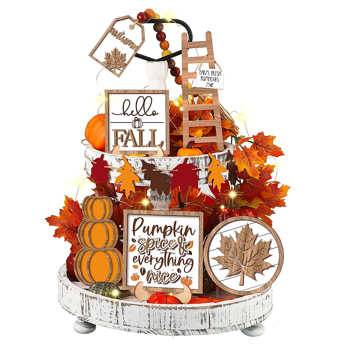 13 Pcs Fall Tiered Tray Decor Set Thanksgiving Pumpkin Gnome Rustic Farmhouse Decor Fall Decor Autumn Harvest Decorative Trays Wooden Tabletop Signs for Home Kitchen (Rustic Style)