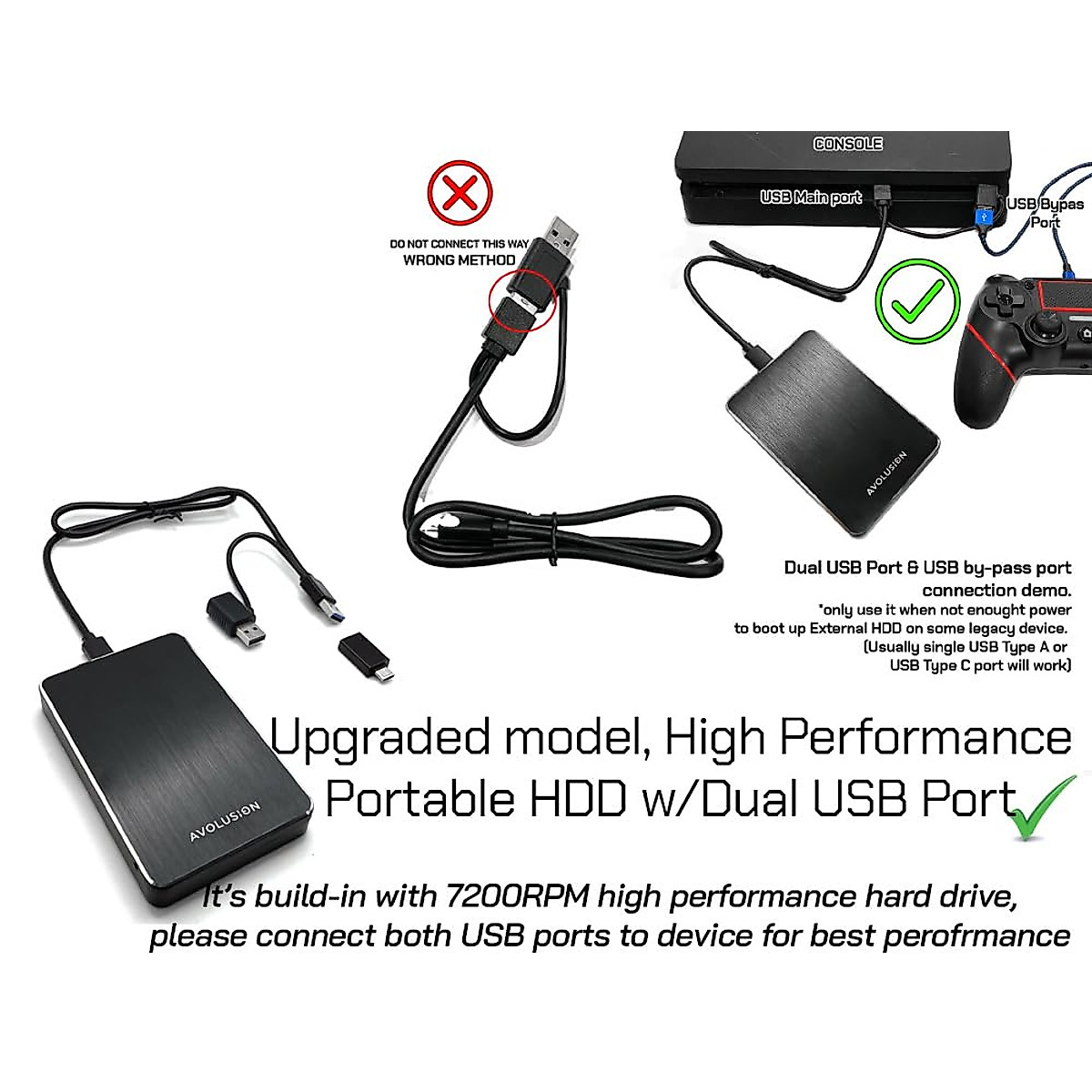 Avolusion 2TB USB 3.0 External Gaming Hard Drive (for PS4, Pre-Formatted) (HD250U3-X1-2TB) - 2 Year Warranty