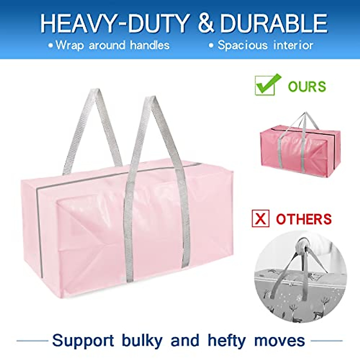 Heavy Duty Extra Large Moving Bags with Extra Long Handles -Includes Backpack Straps - Easy Storage For Space Saving (Set of 8) (Mixed Colors 2 of Each)