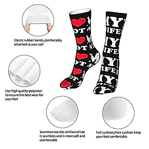 I Love My Hot Wife 2 Socks Funny Socks Casual Crew Socks Compression Running Sock Moisture Wicking Novelty Christmas Gifts