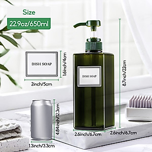 22oz Soap Dispenser for Bathroom, INSFIT Refillable Plastic Pump Bottles, Dish Soap Dispenser for Kitchen Sink, Hand Soap Dispenser, Laundry Detergent Dispenser with Waterproof Labels, 2 Pack Green