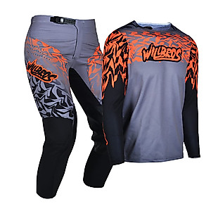 Willbros Youth Jersey Pant Combo Kids MX Motocross Gear Set Racewear Off-Road MTB ATV Motorcycle Boys Girls Black Orange YM