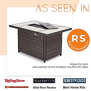 Grand Patio Outdoor 43-Inch CSA Safety Approved Gas Fire Pit Table 50000 BTU Rectangle Propane Fire Pit with Ceramic Tile Top and Resin Wicker Base