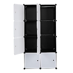 Trlec 20 Cube Organizer Stackable Plastic Cube Storage Shelves Design Multifunctional Modular Closet Cabinet with Hanging Rod White Doors and Black Panels