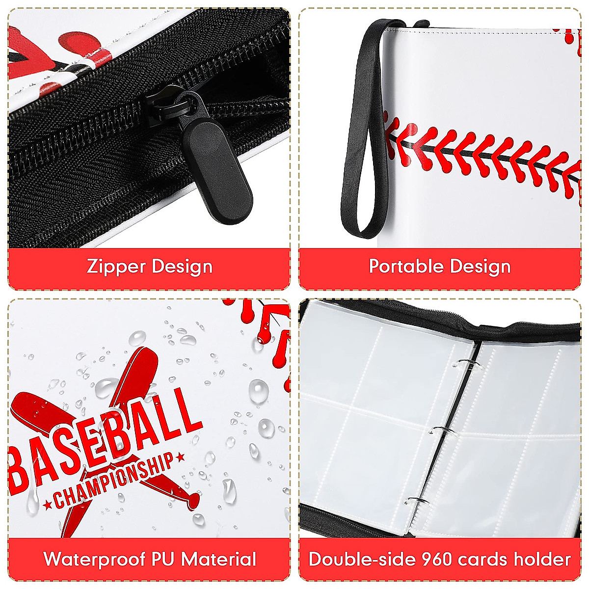 2 Pieces 1040 Pockets Card Binder Sleeves for Trading Card Collection Storage, Card Sleeves Card Holder Album Protectors Set for Sport Card, 2 Designs (Baseball)