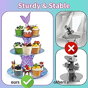 Mermaid Cupcake Stand, Little Mermaid Party Decorations 2023, Mermaid Birthday Decorations, Mermaid Theme Party Favors Supplies, 3 Tier Cupcake Tower Holder for Mermaid Baby Shower Decor Girls