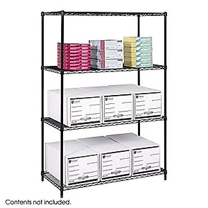 Safco Products 5294BL Industrial Wire Shelving Starter Unit 48" W x 24" D x 72" H (Add-On Unit and Extra Shelf Pack Sold Separately), Black