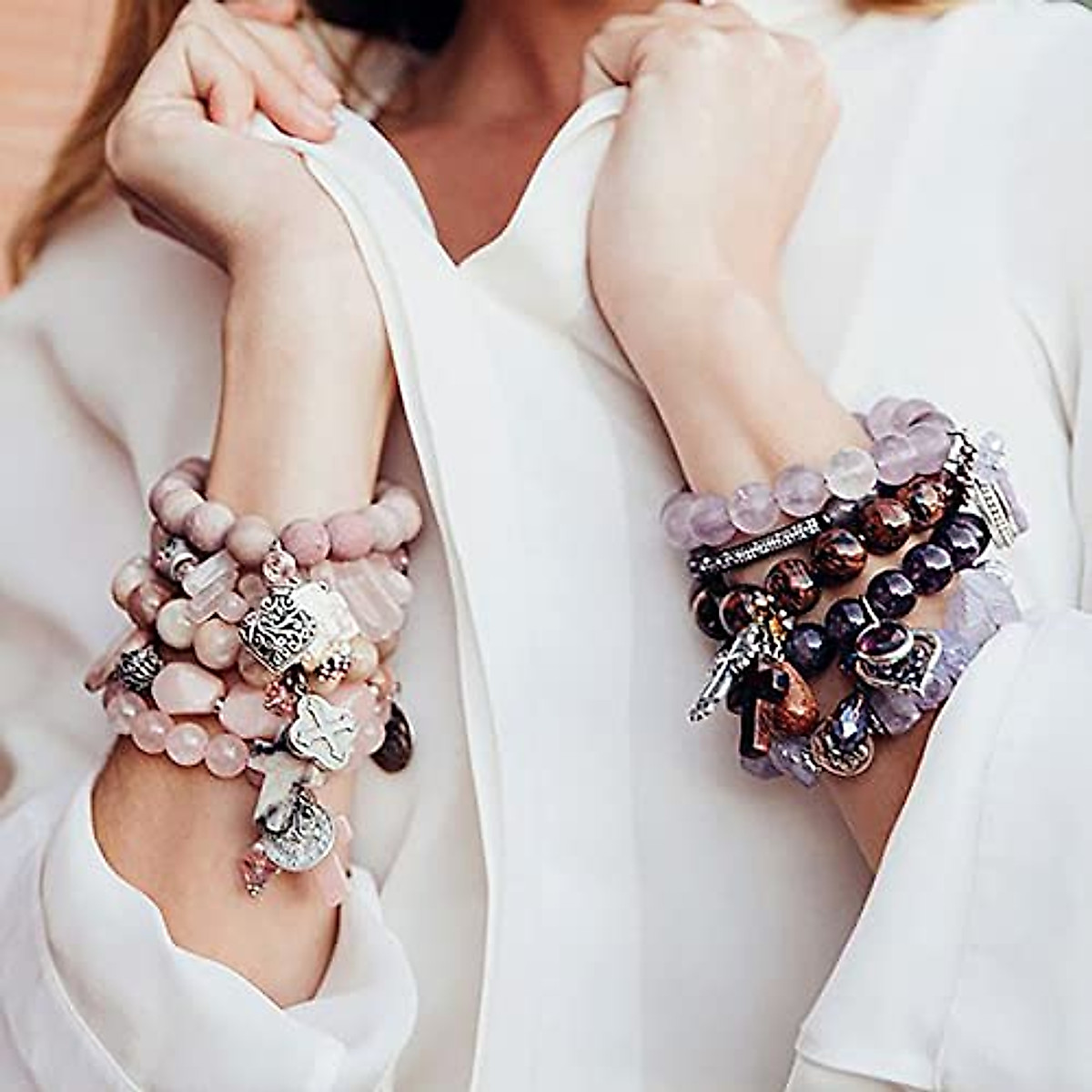 Spritewelry 300pcs 8mm Round Gemstone Beads for Jewelry Making Kit with Elastic Crystal Thread 15 Colors Natural Stone Healing Beads for Bracelets Gemstone Beading Necklace Making DIY Kit