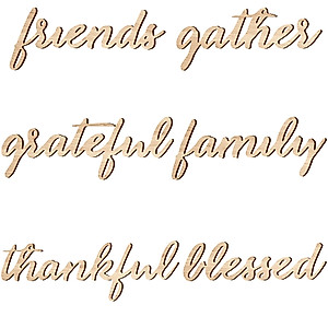 Yalikop 6 Pieces Thanksgiving Wood Cutouts Thankful Grateful Sign Handmade Wood Signs for Thanksgiving Fall Plate Decor Crafts DIY Decorations Supplies, 6 Styles
