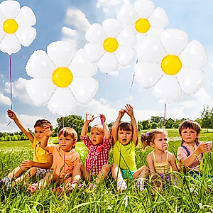 Daisy Balloons- 14Pcs Daisy Flower Foil Balloons for One or Two Groovy Party Decorations Girls Daisy Themed Birthday Party Baby Shower Wedding Daisy Balloons Decorations White
