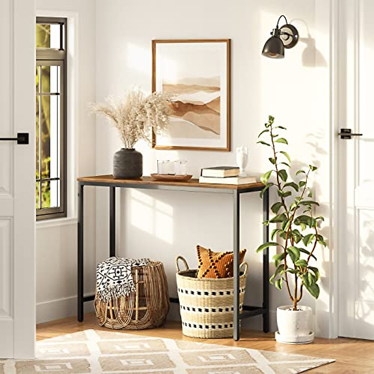 HOOBRO Console/ Sofa Table with Support Bar, Hallway Entrance Table for Living Room, Entryway, Corridor, Sturdy, Easy Assembly, Wood Look Accent Table, Rustic Brown and Black BF30XG01