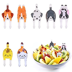 Hi.FANCY 7Pcs Animal Dog Cat Food Mini Forks Lunch Box, Animal Bento Deco Kids Toothpicks, Reusable Kids Toothpicks Bento Box Accessories