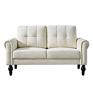 Husbedom 60.6 Inches Loveseat Sofa, Velvet Small Couches for Small Spaces, Comfy Couch for Living Room, Bedroom, Apartment, Studio, Cream Beige Couch