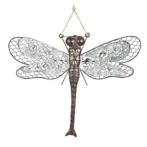 Exhart Dragonfly Wall Decor - Metal Wall Hanging Decor – Durable Metal Wall Art – Indoor or Outdoor Wall Decor - Ready to Hang Wall Art – Hanging Dragonfly Decor for Home (16” L x 2” W x 19" H)