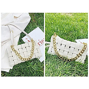 COFIHOME Women’s Braided Shoulder Bag Purses and Handbags Crossbody Flapper Braided Satchel Clutch Evening Bag (White)