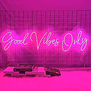 Good Vibes Only Neon Sign LED with Dimmable Neon Night Bedroom Home Wall Decor Bachelorette Party Birthday Wedding Bar Club Decor Reusable Large Neon Signs Pink