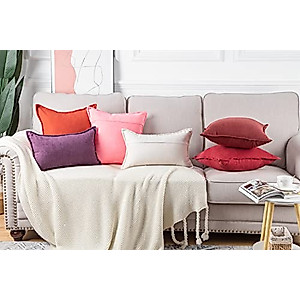 MADIZZ Set of 2 Short Chenille Throw Pillow Covers 20x20 Inch Ivory Soft Decorative Cushion Cover for Sofa Bedroom Pillow Shell