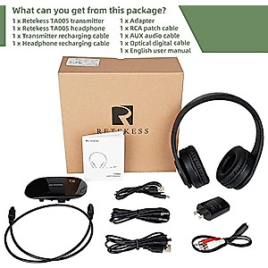 Retekess TA005 Wireless Headphones for TV Watching, TV Headphones Stereo with Transmitter, Support A/B Channel, AUX, RCA and Optical Input, Ideal for Seniors