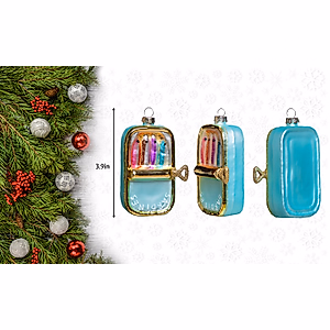 2 Pack Glass Sardine Tin Christmas Ornaments for Christmas Tree Decorations, Hanging Decorative Hand Painted Blown Glass Sardine Can Canned Fish Seafood Ornaments