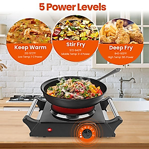 Moclever Hot Plate Portable Electric Stove Countertop Single Burner with 5 Temperature Adjustments & Stay Cool Handles, 1000W Electric Cooktop for RV/Home/Camp, Compatible for All Cookwares