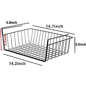 PENGKE Black Under Shelf Basket,4 Pack Slides Under Cabinet Storage Shelf Wire Baskets,Space Saving for Kitchen Counter Pantry Desk Bookshelf Cupboard
