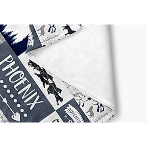 Puddle Kickers Wolf Pack Baby Blanket for Boys, Personalized Gray Woodland Wolves Theme (Lightweight Minky Fleece - 30" x 40" White Back)