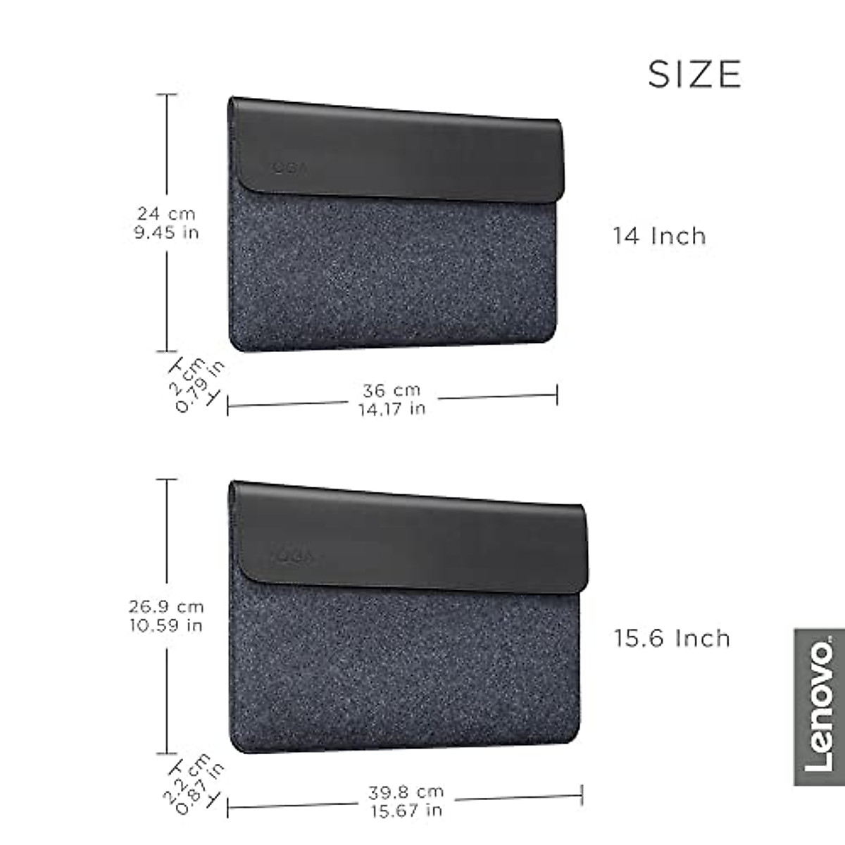 Lenovo Yoga Laptop Sleeve for 14-Inch Computer, Leather and Wool Felt, Magnetic Closure, Accessory Pocket, GX40X02932, Black