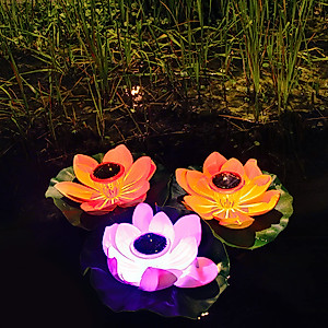 ComeHome Floating Solar Pond Light Lotus Floating Lights Lotus Solar Light, Solar Floating Pool Lights Lotus Flower Decor Solar Lights for Pond
