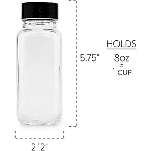 French Square Spice Jars, Spice Shaker/Pourer with Lid (4 Pack); 1-Cup / 8 Fluid Ounce Capacity, Great for Spices, Herbs, Seasonings and More