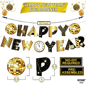 Big, Glitter Happy New Year Banner - 10 Feet, No DIY | Gold Happy New Year Sign for New Years Eve Party Supplies 2023 | New Years Eve Banner for Happy New Year Decorations 2023 | NYE Decorations 2023
