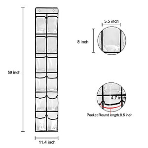 TidyMaster 1 Pack 12 Clear Crystal Pockets Large Hanging Shoe Organizer Over The Door Shoe Rack for Closet Door Storage Shoe Holder Hanger, 2 Hooks, White (59'' x 11.4'')