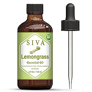 Siva Lemongrass Essential Oil 4 Fl Oz with Premium Glass Dropper– 100% Pure, Natural, Undiluted & Therapeutic Grade, Great for Skincare, Scalp & Hair Care, Aromatherapy, Diffuser, Soaps & Candles