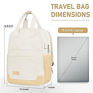 ZOMFELT Casual Travel Backpack for Women Men, Canvas Daypack Backpack for College, Lightweight Fashion Backpack with USB Charging Port, Bookbag for Student, Teacher, Nurse, Girls, Work, Beige