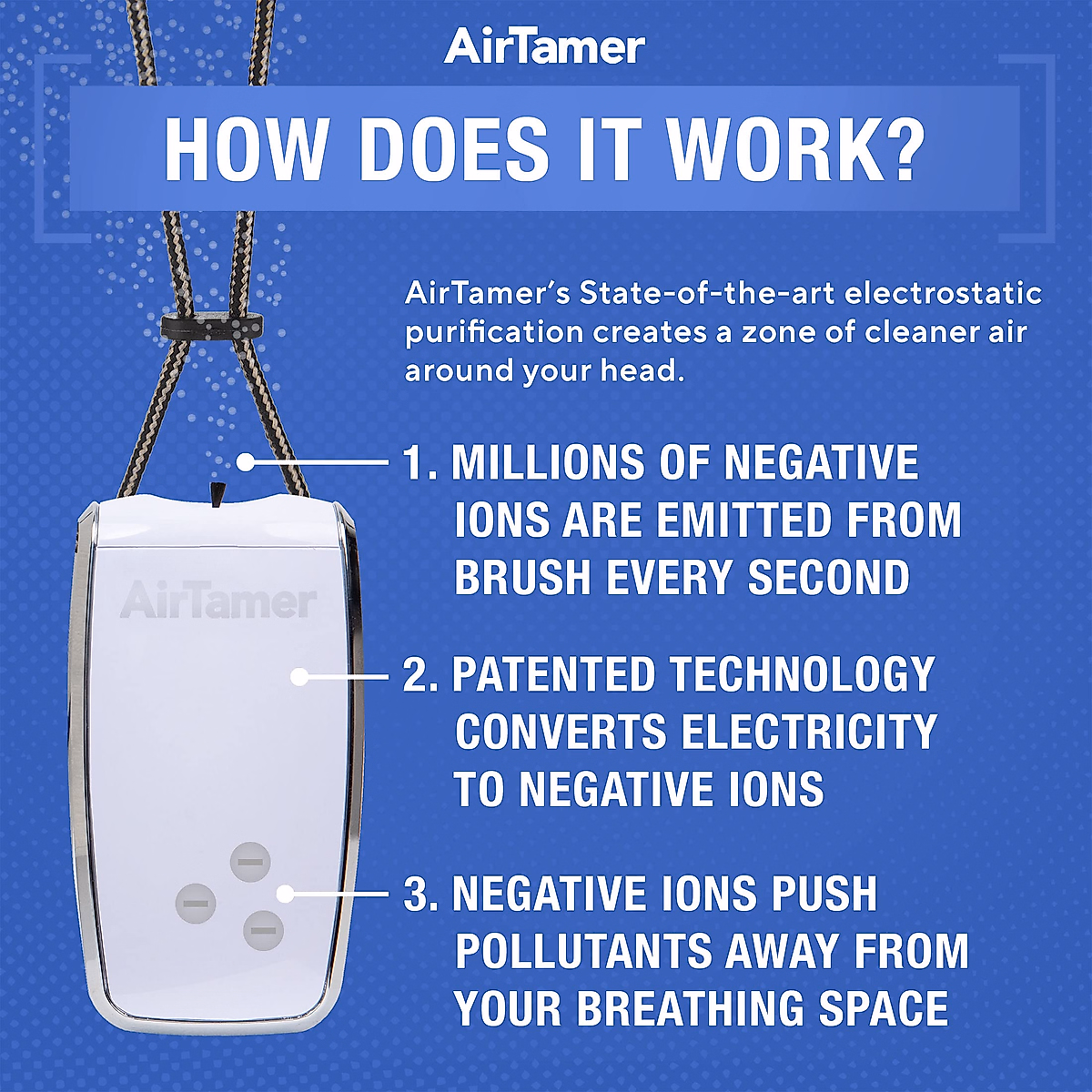 AirTamer A320W Rechargeable Personal Air Purifier, Proven Performance, Virus and Pollutant Tested*, White with Leather Travel Case
