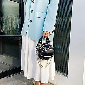 Basketball Shaped Purse Crossbody Bag Round Messenger Bags Tote Shoulder Handbag For Women Girls (Basketball Black)