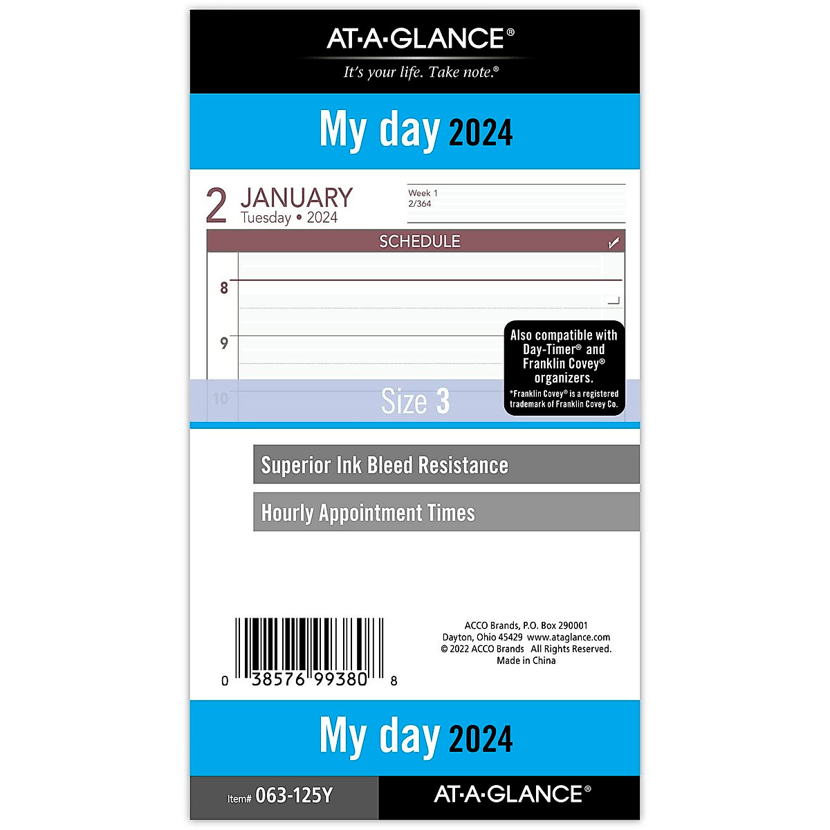 AT-A-GLANCE 2024 Daily Planner One Page Per Day Refill, 3-3/4" x 6-3/4", Portable Size, Loose-Leaf (063-125Y-24)