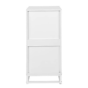 SSLine Wood&Rattan 4 Drawer Dresser 35" Tall Bedside Table Accent Storage Cabinet with Semi-Circle Wicker Drawers White Bedroom Nightstand Chest of Drawer w/Metal Frame for Living Room Entryway