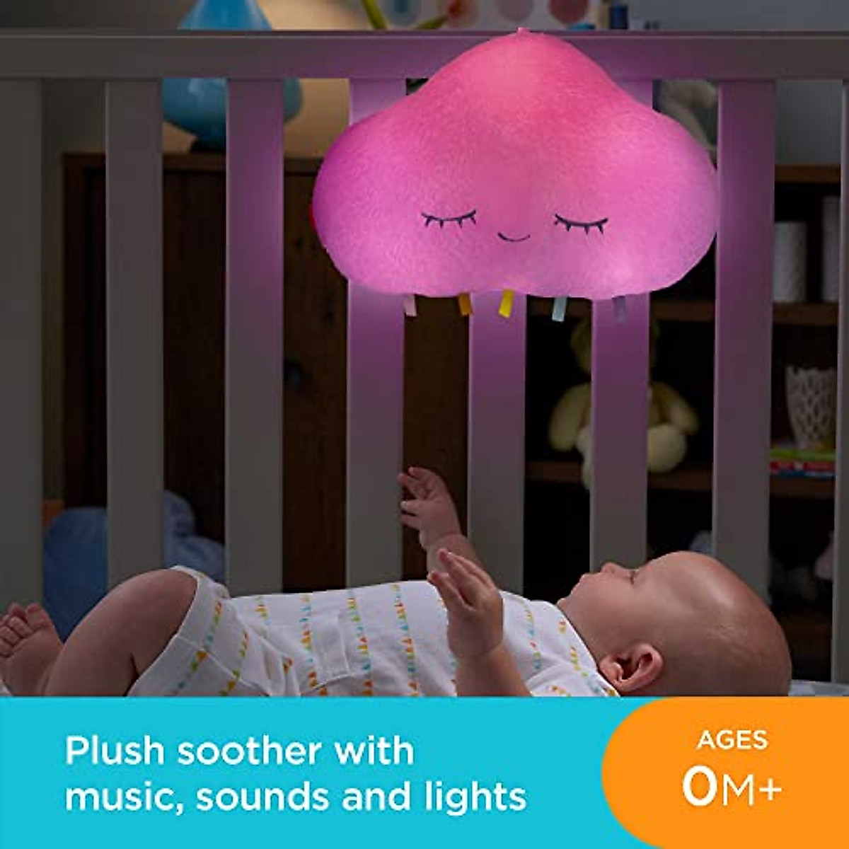 Fisher Price Baby Sound Machine Twinkle & Cuddle Cloud Soother Crib-Attach Plush with Lights for Infant to Toddler