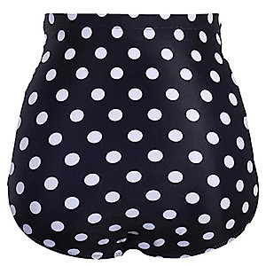 Tempt Me Women's High Waisted Swimsuit Bottom Polka Dot Tummy Control Ruched Bikini Bottom Vintage Swim Bottom Tankini Briefs L
