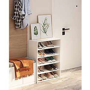 HAIOOU Shoe Rack, 5-Tier Stackable Wooden Shoes Rack Organizer Free Standing Shoe Storage Stand with One Movable Storage Shelf for 10-15 Pairs, Perfect for Entryway, Hallway, Closet - Modern White