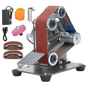 Electric Belt-Sander Polishing-Grinding Sharpener Adjustable - 13 x 1.2inch DIY Power Sanding Machine Mini Bench Belt Grinder, 7-Speed Multifunctional for Knife Making Woodworking Metal Cutter Edges