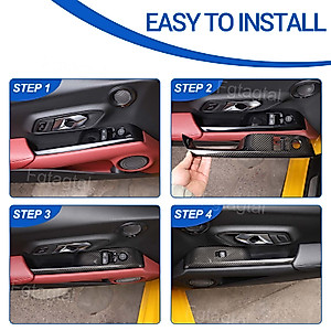 Fit for Toyota Supra GR A90 A91 MK5 2019-2024 ABS Window Lift Switch Cover, Carbon Fiber Pattern Window Lift Switch Panel Decoration Frame Trim Cover, 2PCS, Carbon Fiber Carbon Black