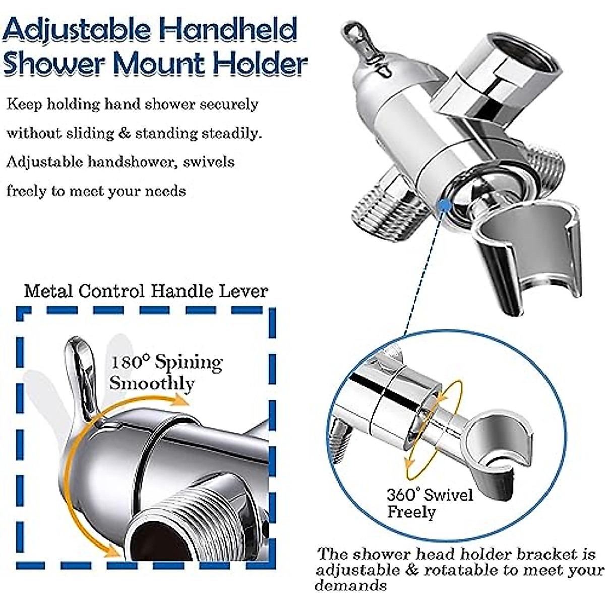 Shower Arm Diverter with Handshower Mount, G1/2 Brass Shower Diverter Valve Bathroom Universal Shower System Replacement for Handheld Shower and Fixed Shower Head(Polished Chrome)